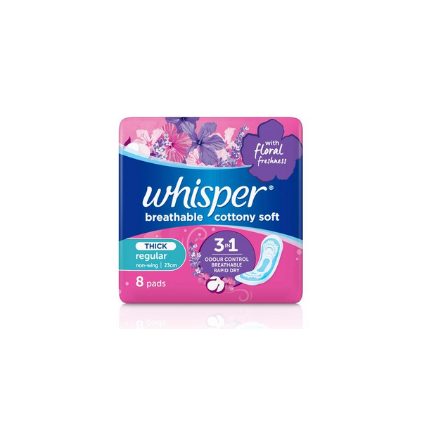 WHISPER Thick Cottony Soft Regular Sanitary Pads Non-Wing 8's Floral ...
